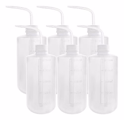 DEPEPE 6pcs 500ml Plastic Safety Wash Bottles Lab Squeeze Bottle LDPE Squirt Bottle Tattoo Bottle with Narrow Mouth and Scale Labels (17oz x 6 Bottles)
