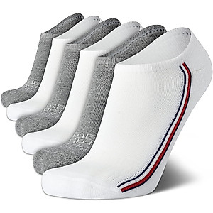 Tommy Hilfiger Men's Athletic Socks - Cushion No Show Ankle Socks (6 Pack), Size Shoe Size 7-12, White Multi