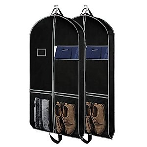 Zilink Garment Bag Suit Bags for Travel and Storage 43 inches Gusseted Suit Cover Protector for with 2 Large Pockets and 2 Carry Handles for Suit Coat, Dress, Set of 2