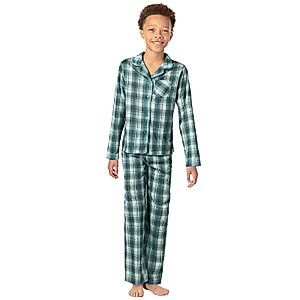 PajamaGram Pajamas Kids - Girls Pajama Sets, Teal Plaid Button-Front PJ, 10