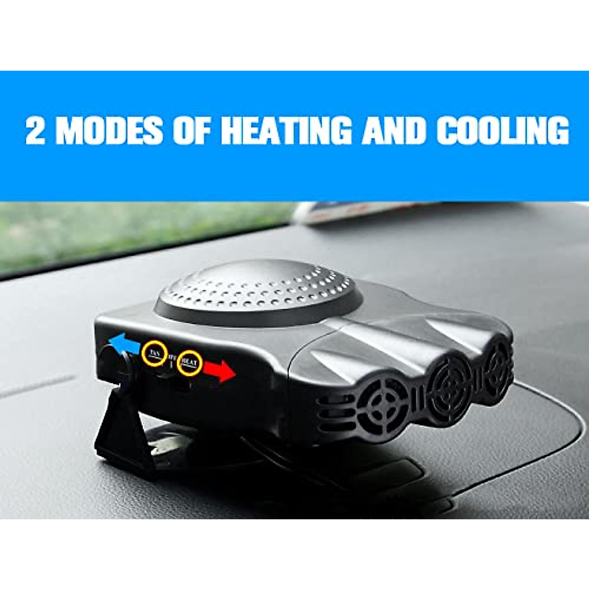 Car Heater, 12V/150W Portable in Cigarette Lighter Plug 180 Degree Rotary Base Car Heater,3 in 1 Fast Heating Defrost Defogger Demister Heat Cooling Fan Auto Dryer Windshield Defroster