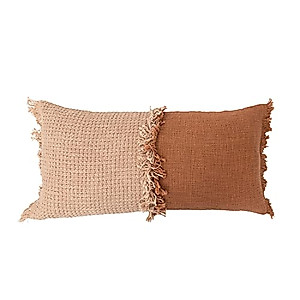 Creative Co-Op Woven Cotton Lumbar Fringe Pillow, 28" L x 14" W x 2" H, Multicolor