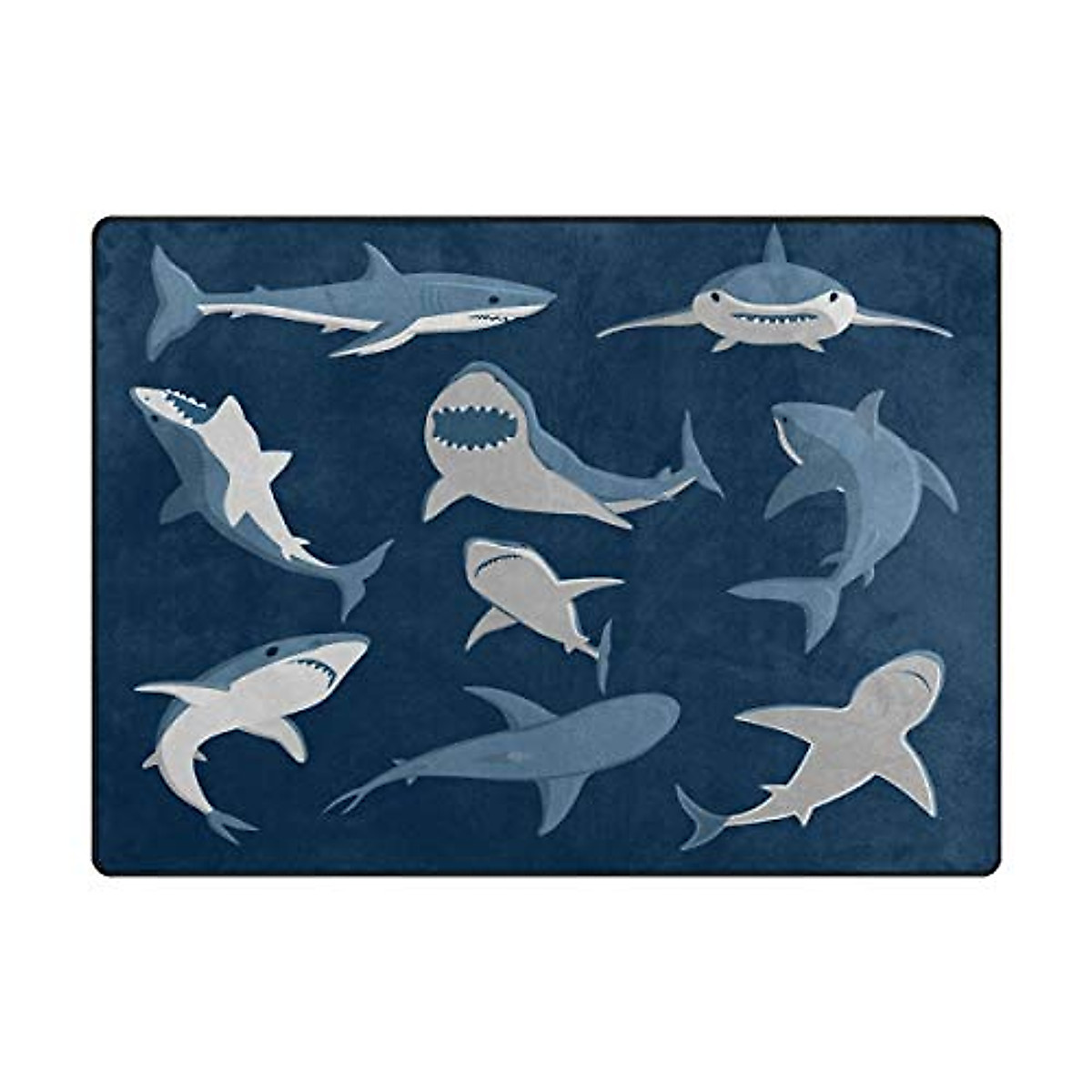ALAZA Blue Cartoon Shark Print Area Rug Rugs for Living Room Bedroom 7' x 5'