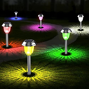 intelamp Solar Pathway Lights Outdoor, Solar Garden Lights 7 Color Changing Outdoor Solar Yard Lights Waterproof, Steel Solar outdoor Lights Landscape Path Lights for Ground Patio Lawn Walkway（6 Pack）