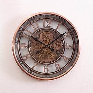 INFINITY TIME 21 Inch Moving Gears Wall Clock,Large Wall Clocks for Living Room Decor,Metal Decorative Wall Clock,Copper Roman Numeral