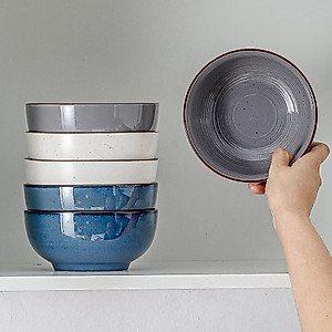 HVH Ceramic Cereal Bowls Set of 4, Soup Bowls Microwave Safe, 24 oz Ceramic Bowls for Kitchen, Salad, Oatmeal, Soup, Noodle, Farmhouse Style (Blue)