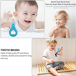 ETHCOOL Kids U-Shaped Toothbrush Food Grade Soft Silicone Brush Head 360° Oral Teeth Cleaning Design for Children Manual Training Toothbrush Easy Grip for Toddlers Blue Pink (Age 6-12)