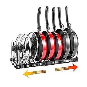 YUMPION Pot Organizer Rack for Cabinet, Expandable Pot Racks, Pots and Pans Organizer for Kitchen Cabinet, 3 Easy DIY Methods Pot Rack Organizer, Pot Lid Holder with 10 Adjustable Compartments
