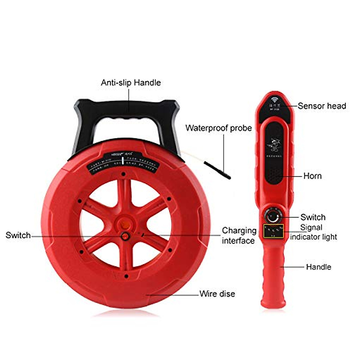 Pipe Locators, 30M/100Ft Pipe Blockage Detector, Handheld Waterproof Sensitivity Adjustable Wall Scanner, Pipeline Blocking Clogging Scanner for PVC Metal Water Pipes (40M)