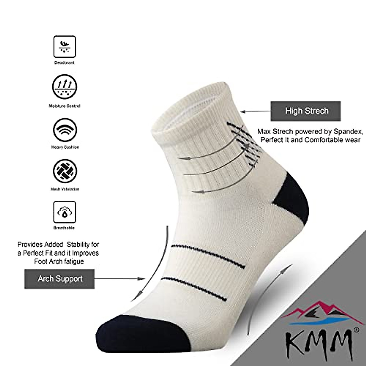 KMM Men's Merino Wool Cushion Low Cut Quarter Socks with Light Cozy Performance for Outdoor Hiking Hike Casual Trail Running(White L)