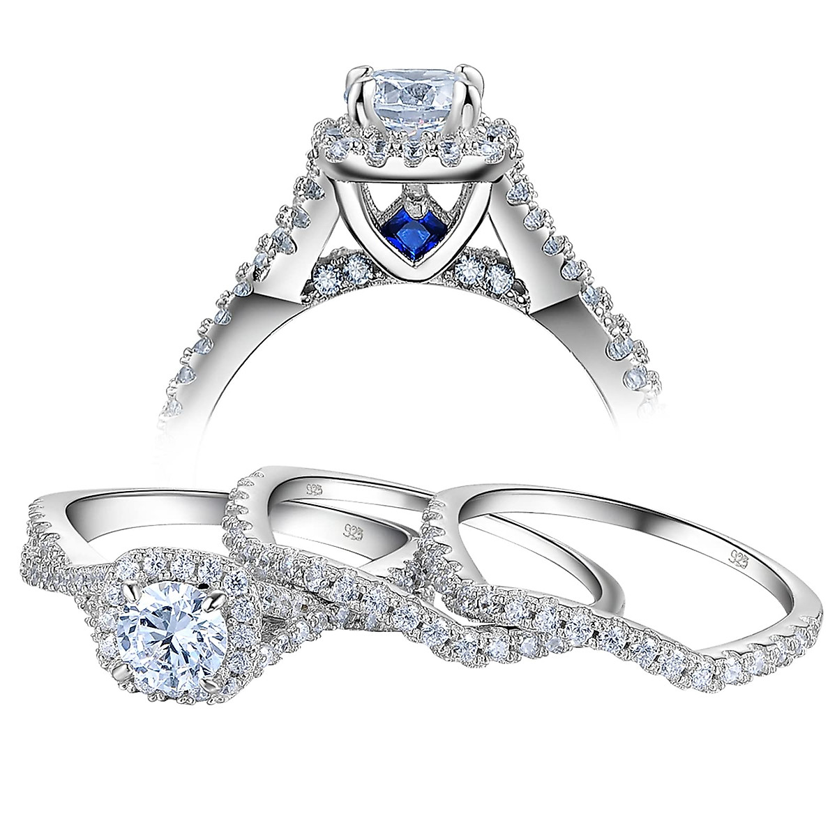 Newshe Engagement Wedding Ring Set for Women 925 Sterling Silver 3pcs Round White AAA Cz Size 7.5