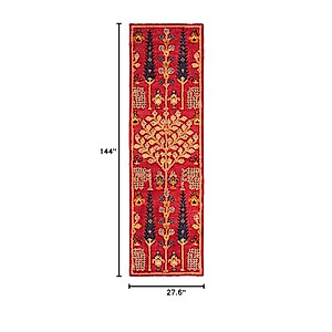 SAFAVIEH Heritage Collection Runner Rug - 2'3" x 12', Red & Multi, Handmade Traditional Oriental Wool, Ideal for High Traffic Areas in Living Room, Bedroom (HG418Q)