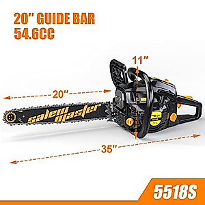 SALEM MASTER Gas Chainsaw 20-Inch Powered Chain Saws 54.6CC 5518S Petrol Chainsaw 2-Cycle for Trees and Wood Cutting