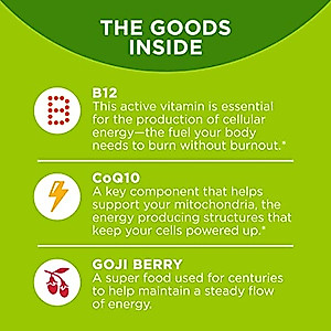 OLLY Daily Energy Gummy, Caffeine Free, Vitamin B12, CoQ10, Goji Berry, Adult Chewable Supplement, Tropical Flavor - 60 Count