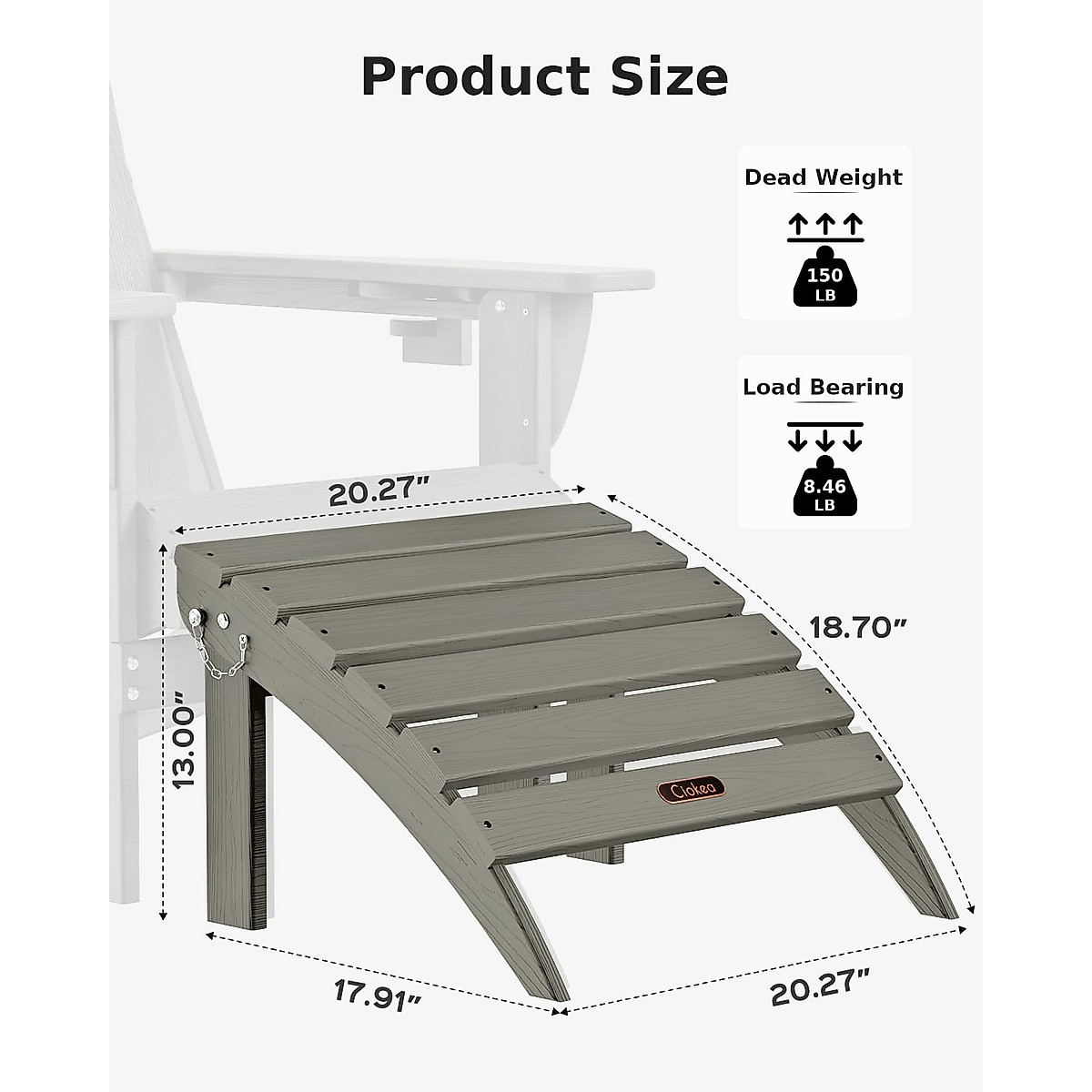 Ciokea Plastic Folding Footstool for Deck Backyard Patio Outdoor Poolside Porch Lawn Indoor, Grey