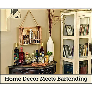 Mixology Bartender Kit: 11-Piece Bar Tool Set with Rustic Wood Stand | Perfect Home Bartending Kit and Cocktail Shaker Set for a True Drink Mixing Experience | Fun Housewarming Gift Idea (Silver)