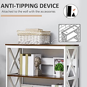 HOMCOM 4-Tier Shelving Bookcase Storage Cupboard with Pull Out Drawer, and Wooden Frame with X Bar Stability, White