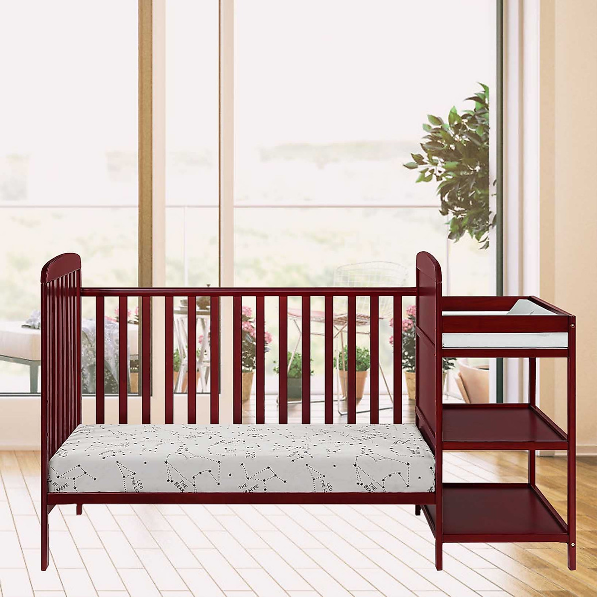Pvillez Crib, Baby Cribs 4 in 1 Convertible, Natural Wood Baby Crib, Baby Bed, Cribs for Babies, Greenguard Gold Certified