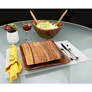 PACIFIC MERCHANTS Acaciaware Acacia Wood Large Salad Bowl With Salad Servers, 12" x 6", Acacia Wood Serving Bowl, Acacia Salad Bowl, Salad Serving Set, Sustainable, Eco-Friendly, Hand Made