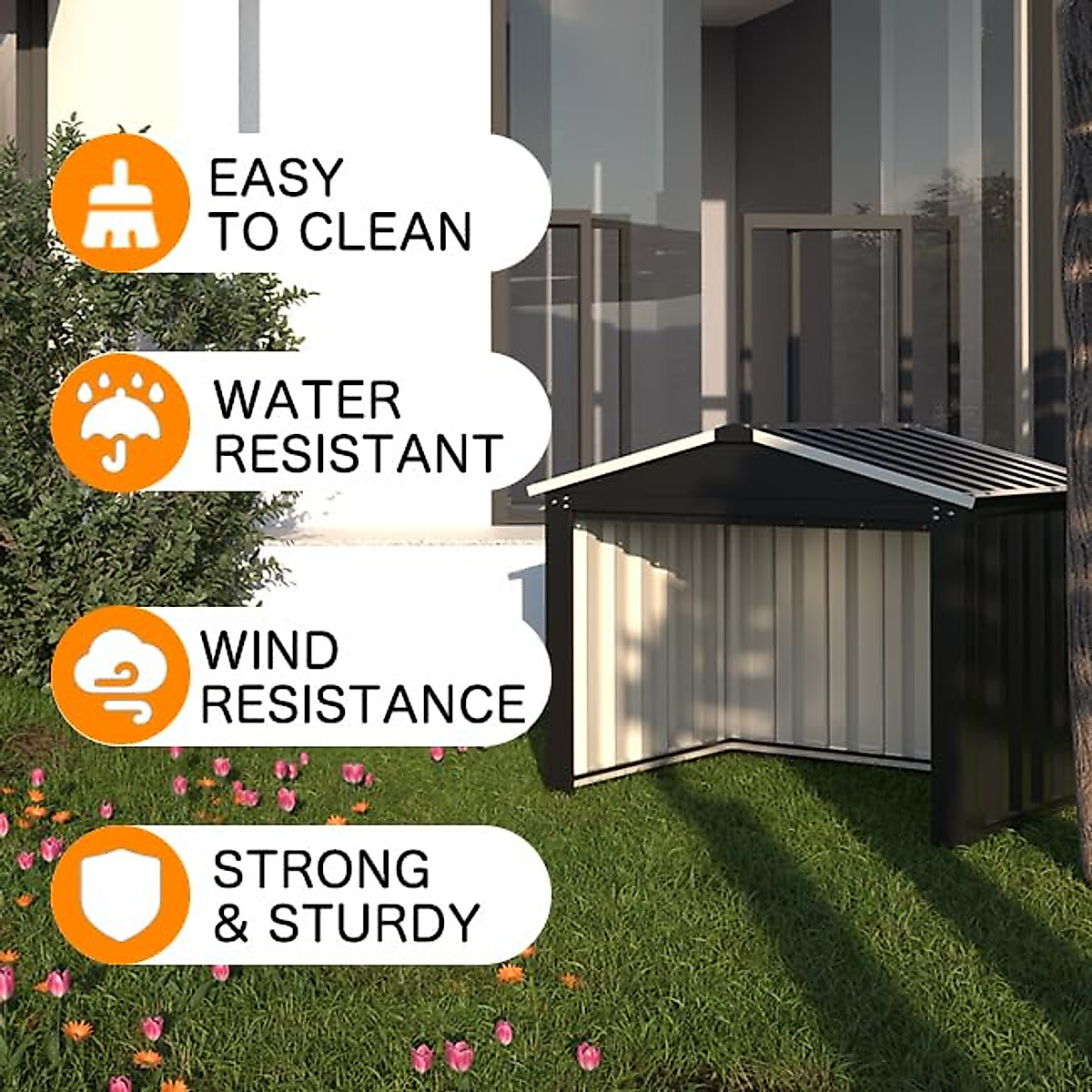 JAORD Metal Outdoor Storage Shed D33.07 x W34.65 x H24.4, Tool Garden Sheds and Tiny Houses for Backyard Garden Patio Lawn, Black&White…