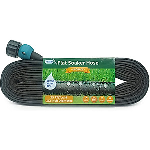 Hlinker Flat Soaker Hose 15 25 50 75 FT for Garden Beds, 25Ft 1/2" Linkable Consistent Drip Irrigation Hose Save 80% Water, Leakproof Heavy Duty Double Layer Sprinkler Hose