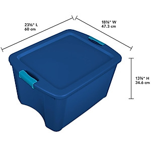 Sterilite 18 Gal Latch and Carry, Stackable Storage Bin with Latching Lid, Plastic Tote Container to Organize Closets, Blue with Blue Lid, 6-Pack