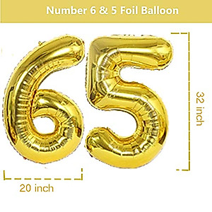 Kunggo Gold 65th Birthday wedding anniversary Party Decorations Supplies,Gold Number 65 Foil Mylar Balloons Latex Balloons Decoration,Funny sweet 65th Birthday for GirlsboyWomenMen.