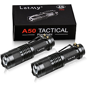 LETMY Tactical Flashlight, Super Bright LED Mini Flashlights with Belt Clip, Zoomable, 3 Modes, Waterproof - Best EDC Flashlight for Gift, Hiking, Camping, Hurricane & Power Outage (2 Pack)