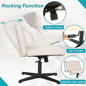 BestOffice Criss Cross Chair Comfy Armless Cross Legged Office Chair No Wheels Desk Chair Wide Adjustable Swivel Computer Task Vanity Chair for Reading, Computer Gaming, Home Office, Vanity (Beige)