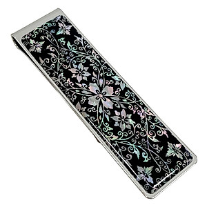 Mother of Pearl Money Clip Wallet Credit Card Slim Bussiness Card Stainless Steel Holder Noble Gift Collection (Creeper)