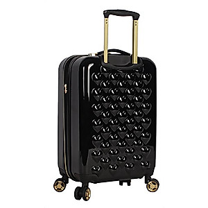 Betsey Johnson Designer 20 Inch Carry On - Expandable (ABS + PC) Hardside Luggage - Lightweight Durable Suitcase With 8-Rolling Spinner Wheels for Women (Heart to Heart Black)