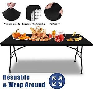 Moosfor Spandex Picnic Table Cloth 2 Pack, Elastic Fitted Tablecloths for 6 Foot Rectangle Tables, Stretch Washable Patio Table Cover for Outdoor, Camping, Banquet and Parties (Black, 30"x72")