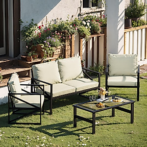 PAKASEPT Patio Furniture Set, 4 Pieces Aluminum Outdoor Furniture Patio Couch Conversation Sets, Patio Set with Sofa and Coffee Table for Porch Deck Garden Balcony Backyard Living Room