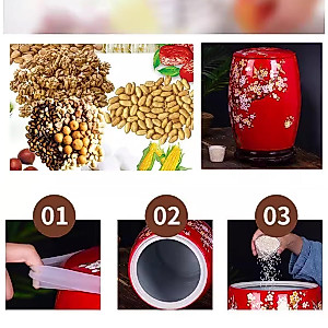 Ceramic Rice Storage Container 5KG/10KG/15KG/25KG Airtight Rice Dispenser with Lid Cereal Containers Large Rice Jar for Rice Noodles Snacks(Red,10KG)