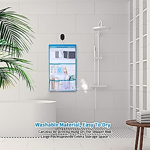 GUMQDD 6 Storage Pockets Hanging Mesh Shower Caddy,Bringing hooks can save bathroom space and fast drying,Ideal for gyms, college dorms, RV bathrooms, travel and pool locker rooms (Blue)