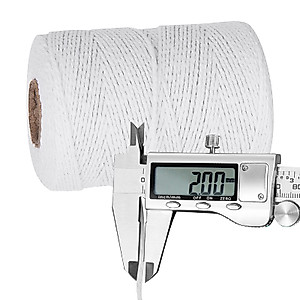 Ohtomber White Cotton Butchers Twine - 656 Feet 2MM Thick String, Kitchen Cooking Bakers Twine Rope for Meat and Roasting, Natural Twine String for Crafts Gardening, Garden Twine, Gift Wrapping Twine