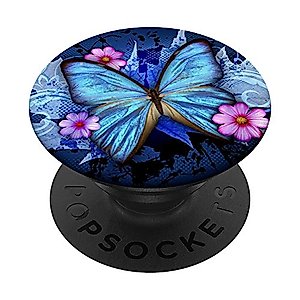 Pretty Blue Butterfly with Pink Flowers PopSockets PopGrip: Swappable Grip for Phones & Tablets