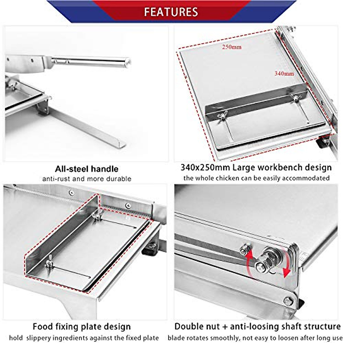 Bavnnro Meat Slicer Manual Ribs Meat Chopper Bone Cutter for Fish Chicken Beef Frozen Meat Vegetables Deli Food Slicer Slicing Machine for Home Cooking and Commercial Cooking (KD0295)