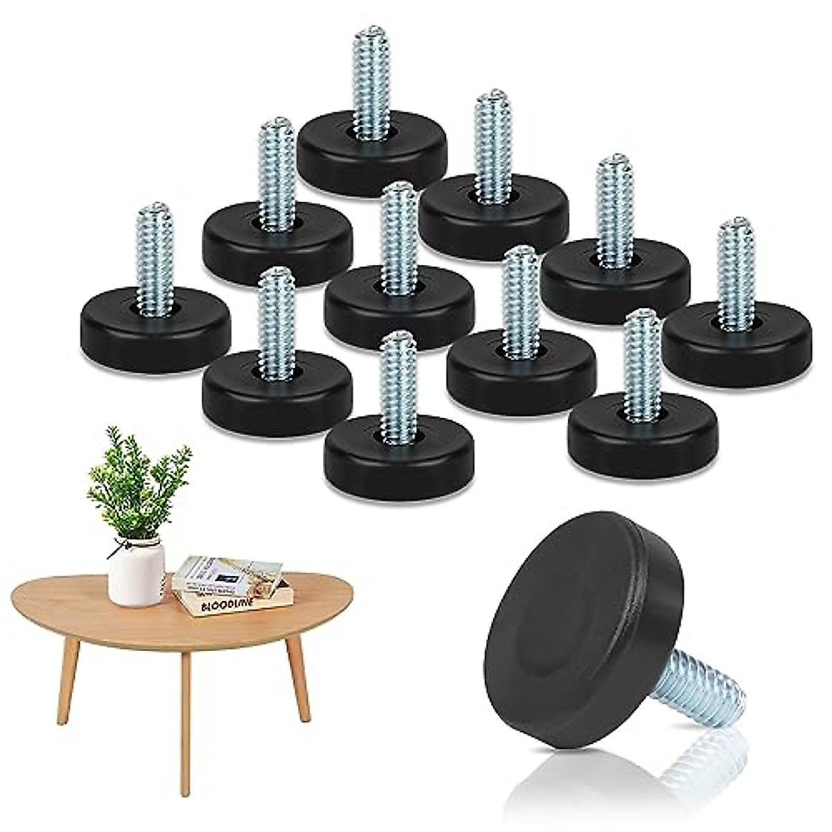 COIDEA 1/4" Thread Furniture Feet Levelers, 12 PCS Adjustable Furniture Feet Threaded Screw in, Leveling Feet Screw On Furniture Glide Leveling for Table, Cabinets, Chairs, Stool Legs(1/4"-20)