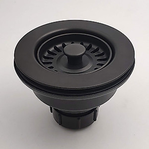 GZILA 3-1/2 Inch Kitchen Sink Basket Strainer and Stopper Drain Assembly Matte Black with Removable Waste Basket Matched Color for Granite and Fireclay Sinks