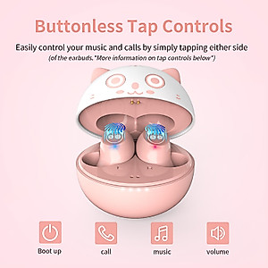 Togetface Kids Wireless Earbuds Bluetooth, Pink Cute Cat for Girls and School Classroom 5.0 with Microphone Small Ears Headphone Earphones Lightweight Premium Sound in-Ear Headset.