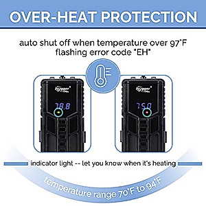 hygger 60-120 Gallon Aquarium Heater with Digital Temp Controller Shatterproof Titanium Tube 500W Submersible Fish Tank Heater for Freshwater