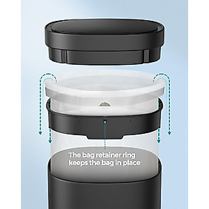 SONGMICS Motion Sensor Trash Can, 13 Gallon Automatic Kitchen Garbage Can, Multi-Colored Indicator Lights, Ozone Odor Control, Stay-Open Lid, Tall, Stainless Steel, Black ULTB620B50