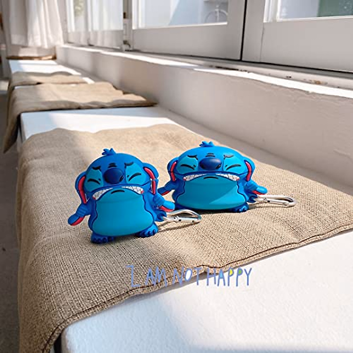 Air Pod Case, Cute Cartoon Design Case Compatible with Air Pod 1/2, Protective Premium Silicone Case with Keychain. (Blue)