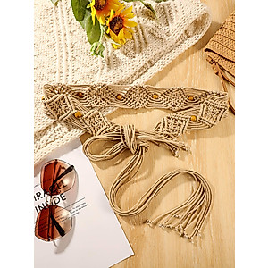 Hercicy Women Bohemian Style Belt Macrame Braid Waist Belt for Dresses Christmas (Khaki) Medium