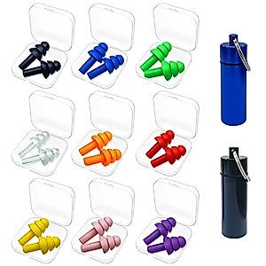 Earplugs for Sleeping, 9 Pairs Silicone Ear Plugs for Swimming with Aluminum Carry Case Noise Reduction for Learning, Hearing Protection, Concerts, Airplanes, Shooting for Woman, Man, Kids (9)