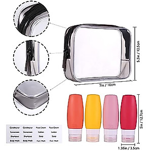 LIYUABU Silicone Travel Bottles for Toiletries,Tsa Approved 3oz Portable Refillable Travel Bottles,Leak Proof BPA Free Squeezable Travel Size Containers Accessories with Toiletry Bag（4Pack Red）