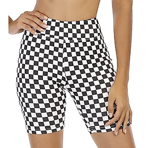 WSPLYSPJY Womens Checkerboard Printed Bodycon Short Pant Yoga Shorts 1 L