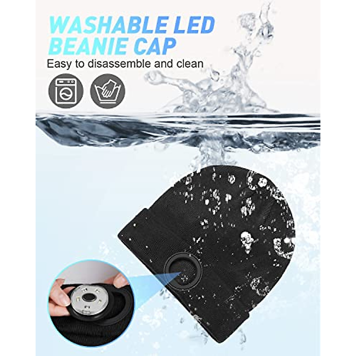 Unisex Beanie Hat with Light 2 Pack, 5 LED 3 Modes Rechargeable Hands Free Headlamp Hat, Knitted Hat with Light for Men Women Kid, Winter Men Gift Stocking Stuffers for Christmas Day (Black&Grey)