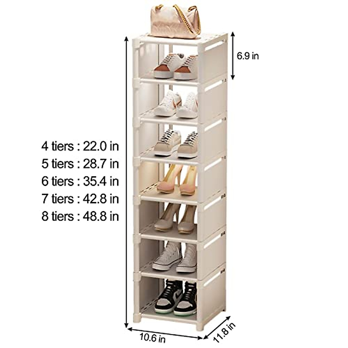 GILKES Shoe Rack Shoe Storage Organizer, 5 Tiers Shoe Rack for Closet Narrow, Plastic Shoe Rack Storage Organizer for Entryway, Space Saving Shoe Stand Cabinet for Bedroom Cloakroom Hallway